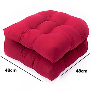 Reyox Water Resistant Tufted Chair Cushion Reversible Chair Pads for Indoor Outdoor Furniture Ivory Set of 2, 19"x19"