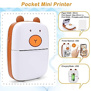 Vickes Mini Printer for iPhone and Android, Wireless Mini Photo Printer Label Printer, Portable Bluetooth Mini Thermal Printer for Printing Label, Journal, Study Note, Compatible with iOS & Android