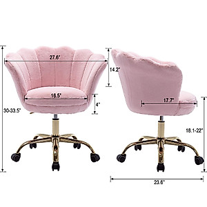 Pink Desk Chair Fluffy Task Vanity Chair Home Office Chair Adjustable Rolling Swivel Chair with Wheels for Teens Adults Bedroom Study Room, Faux Fur