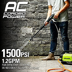 Greenworks 1500 PSI 1.2 GPM Electric Pressure Washer, GPW1502