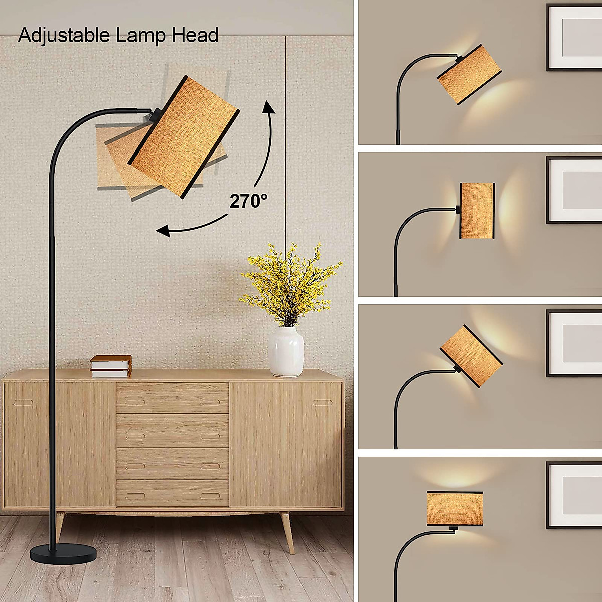 ROTTOGOON Floor Lamp for Living Room, Industrial LED Standing Lamp with 2 Lamp Shades (Grey/White), Classic Tall Reading Pole Lamp with LED Bulb, Modern Adjustable Black Floor Lamp for Bedroom Study