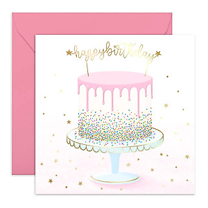 CENTRAL 23 — Cute Birthday Card for Her - Sparkle Cake - General Birthday Card for Women - Comes With Fun Stickers