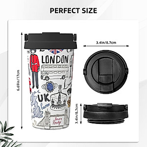 WANGXUEE I Love London Print 500ml Stainless Steel Travel Tumbler Double Wall Vacuum Insulated Coffee Mug