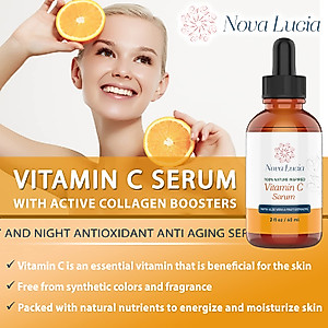 Vitamin C Serum for Face Anti Aging with Aloe Vera & Pro Vitamin Fruit Extracts Anti-Oxidant Anti Wrinkle Boost Collagen Production Day & Night 2oz
