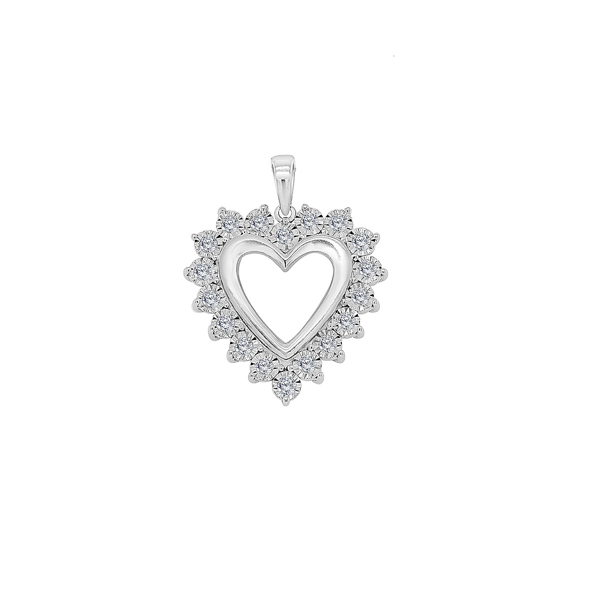 Shineadime 0.40 Cttw Round Cut Genuine Diamond (Clarity I2, Color J) Open Heart Pendant In Real 14K Solid White Gold