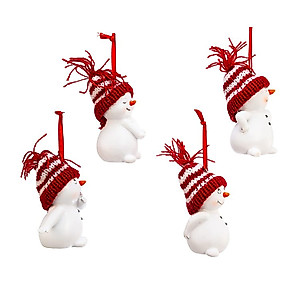 Kurt Adler C9692 Snowman with Red and White Stripe Knitted Hat Decorative Holiday Christmas Ornament Set with Various Animated Faces (4 Pack)