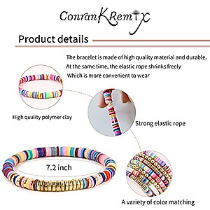 CONRAN KREMIX Colorful Surfer Heishi Clay Bead Stretch Bracelet For Women Stackable Colorful Beaded Bohemian Fashion Jewelry
