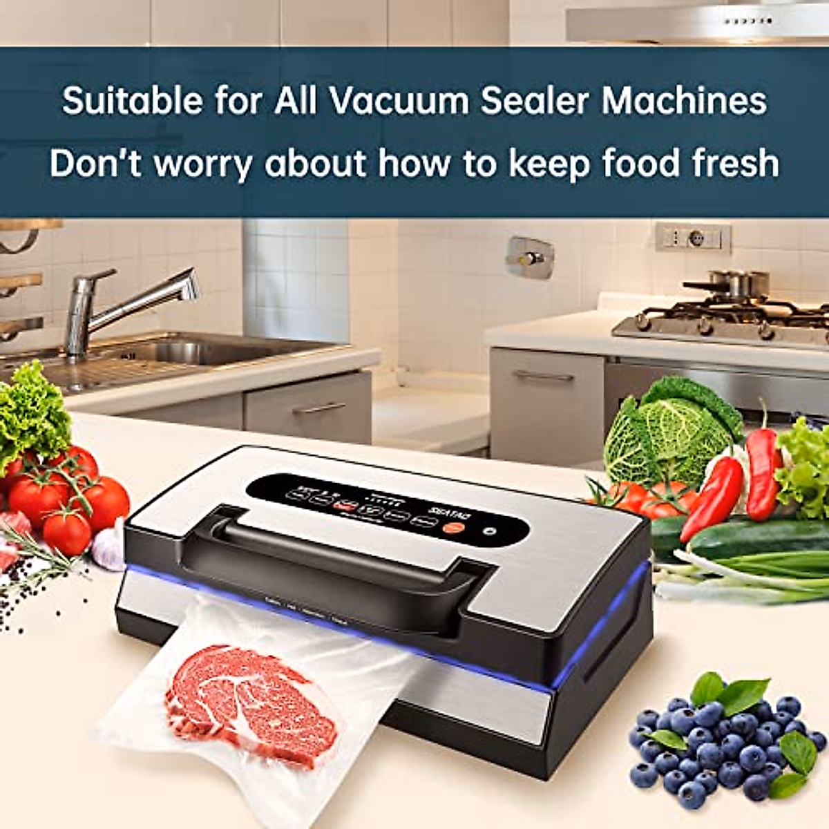 SEATAO 300 Pint 8" X 12" Vacuum Sealer Bags with Bpa Free and Heavy Duty, Vacuum Seal Food Sealer Bags,great for Food Storage Vaccume Sealer Precut Bag,seal a Meal