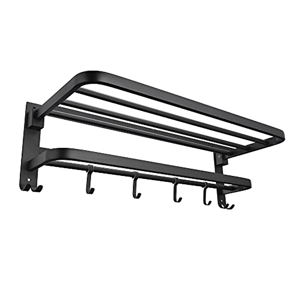 Yescom Foldable Towel Rack with Towel Hooks and Adjustable Towel Bar for Bathroom Wall Mounted 24 Inch 304 Stainless Steel Shelf Matt Black