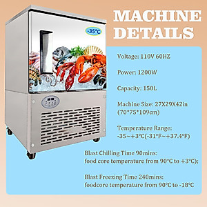 Mvckyi Blast Chiller Commercial Blast Freezer 150L 5 Trays, Blast Chiller Freezer, Gelato Ice Cream Freezer, Stainless Steel Blast Chiller for Baking, Dumplings, Meat, Seafood, Fish, Bread