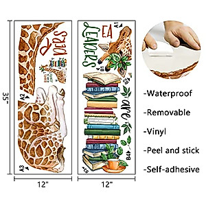 Mfault Giraffe Reading Corner Baby Boys Girls Wall Decals Stickers, Readers are Leaders Woodland Animals Read Books Nursery Playroom Decorations Bedroom Classroom Art, Kids Library Toddler Room Decor