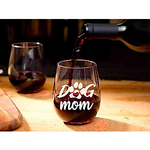 GSM Brands Stemless Wine Glass for Dog Lovers (Dog Mom) Made of Unbreakable Tritan Plastic and Dishwasher Safe - 16 ounces