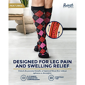 Pembrook Light Compression Socks for Women - 6 Pairs | 8-15 mmHg Compression Socks Women | Polkadots, Polkadots, Argyle, Striped Compression Socks Women | Cotton Compression Socks for Women