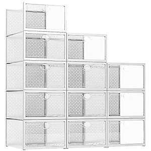 Pinkpum 4 Pack-Drawer Shelf Storage Container for Wardrobe +12 Pack Large Clear Plastic Shoe Storage Foldable Sneaker Storage Fit for Size 12