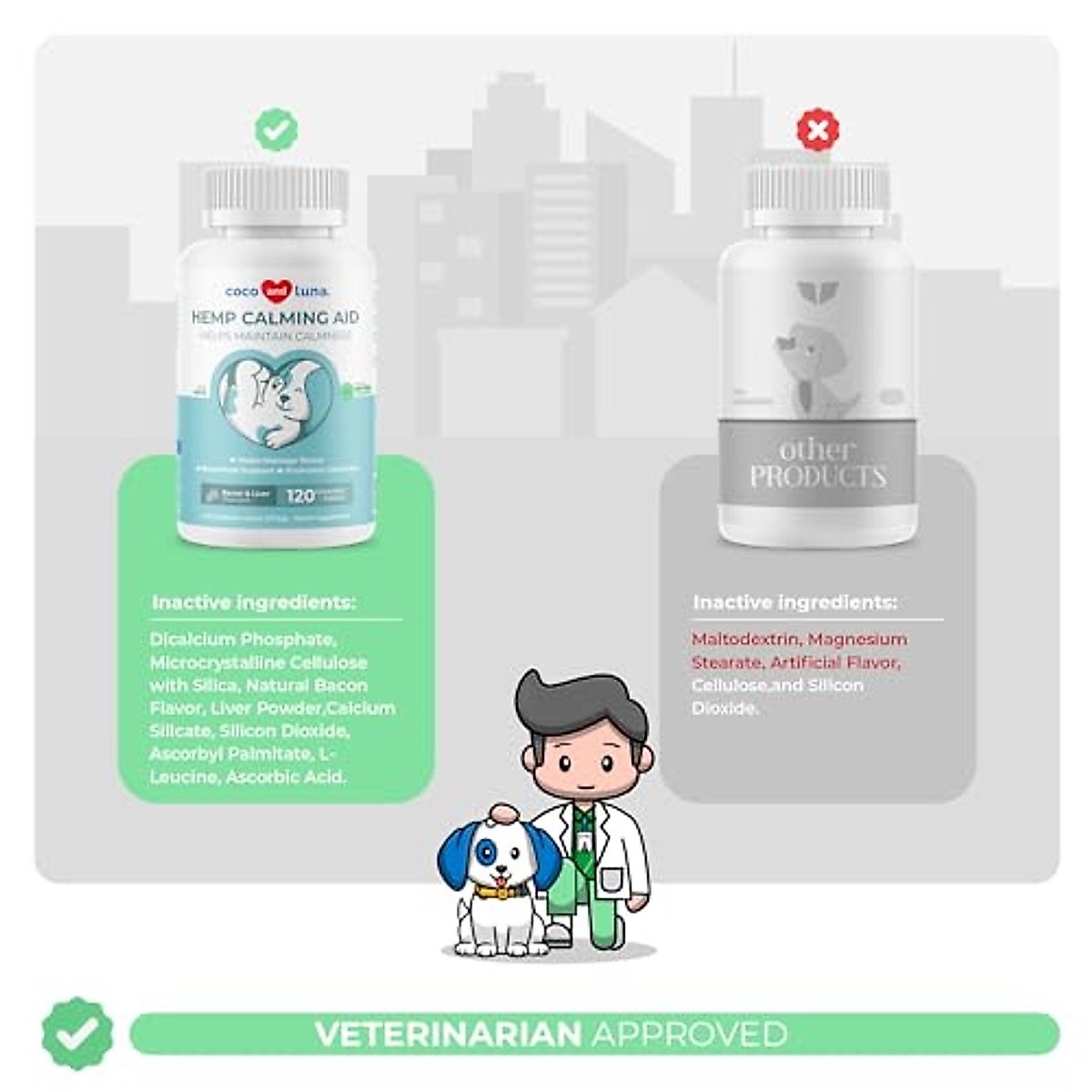 Calming Chews for Dogs - 120 Chewable Tablets - with Hemp, Chamomile, and L-Tryptophan for Anxiety Relief, Separation Stress, Noise, Thunder and Barking