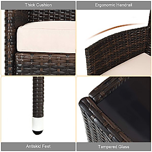 ARLIME 4-Piece Wicker Patio Furniture Set, Outdoor Rattan Sofa Couch Set, All Weather Rattan Sectional Sofa with Thick Seat Cushions & Glass Coffee Table, Patio Garden Lawn Conversation Set (Brown)