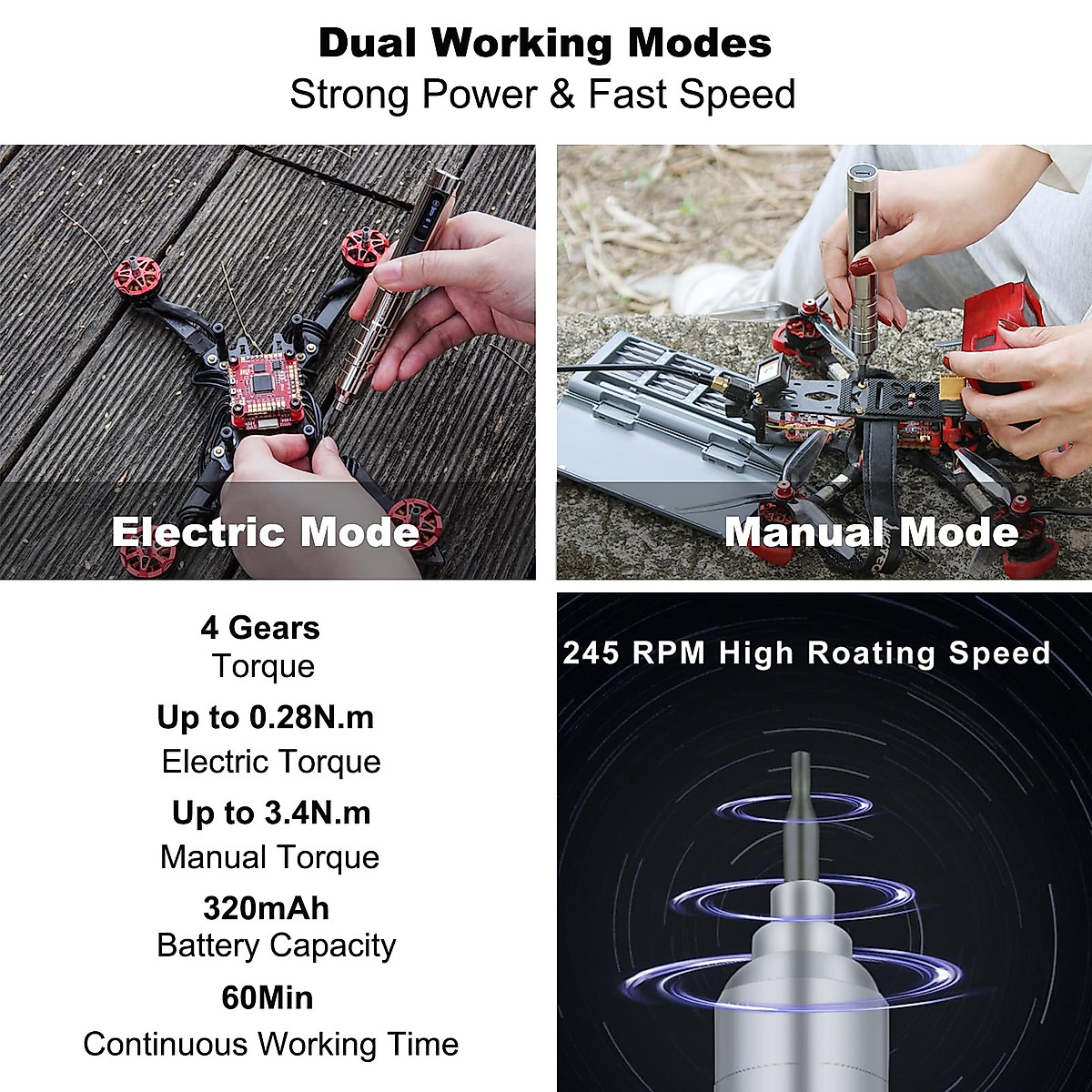 SEQURE ES126 Electric Screwdriver Portable Cordless Screwdriver Set with 25 Magnetic Bits, OLED & LED, Motion Control, 4 Gears Torque Rechargeable Electronic Repair Tool Set for PC Watch Camera