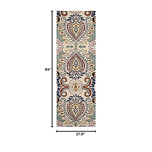 SAFAVIEH Bella Collection 2'3" x 7' Ivory/Blue BEL118A Handmade Boho Premium Wool Runner Rug