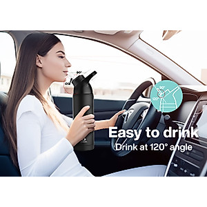 ENCOOL Insulated Stainless Steel Water Bottle with Straw and Carry Loop, Double Wall Cold for 36 Hours, Tritan Leak Proof Lid for Sports, Travel, 24 oz, Black Night