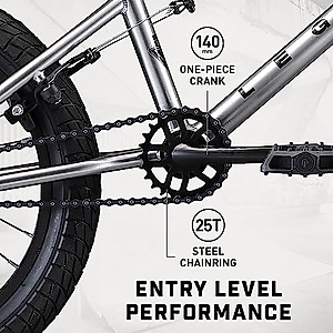 Mongoose Legion L18 Kids Freestyle Sidewalk BMX Bike, Beginner Riders, 18-inch Wheels, Hi-Ten Steel Frame, Micro Drive 25x9T BMX Gearing, Silver