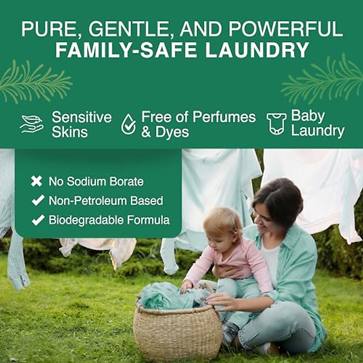 Good Natured Brand Natural Laundry Detergent Powder & Washing Soda for Tough Stains & Odors | Hypoallergenic, Safe for Sensitive Skin | Biodegradable & Eco-friendly | Rosemary Revival | 52 Loads 30oz