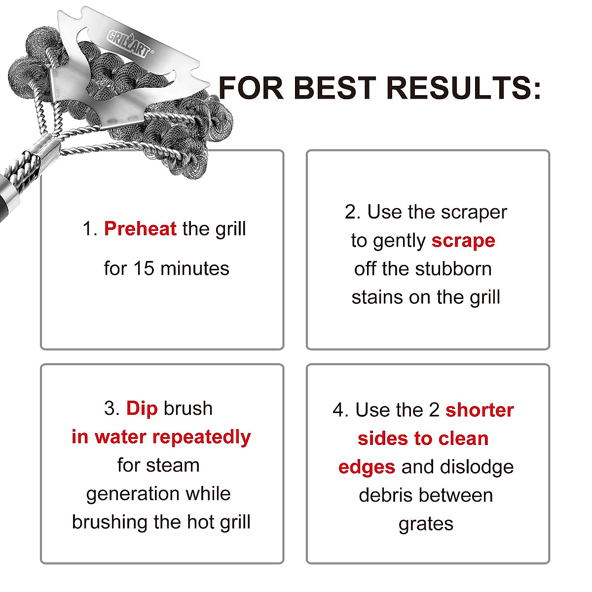GRILLART Grill Brush for Outdoor Grill Bristle Free - Safe BBQ Grill Cleaner Brush - 17" BBQ Brush for Grill Cleaning Kit -Stainless Grill Cleaning Brush BBQ Grill Accessories Tools- Gifts for Men Dad