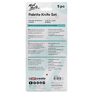 Mont Marte Studio Palette Knife Set, 5 Piece. Selection of Different Sizes and Styles of Stainless Steel Palette Knives.