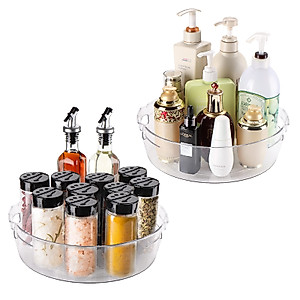 URALFA 2-Pack Lazy Susan Cabinet Organizer, Plastic Lazy Susan Turntable, 11" Rotating Round Lazy Susan Spice Rack Organizer for Pantry, Countertop, Clear