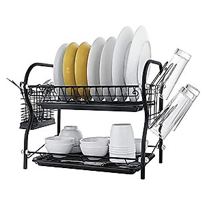 Tohlar Dish Drying Rack Rustproof Dish Racks 2 Tier Kitchen Organizer with Drain Board/Cup Holder Dish Drainer Small Drying Rack