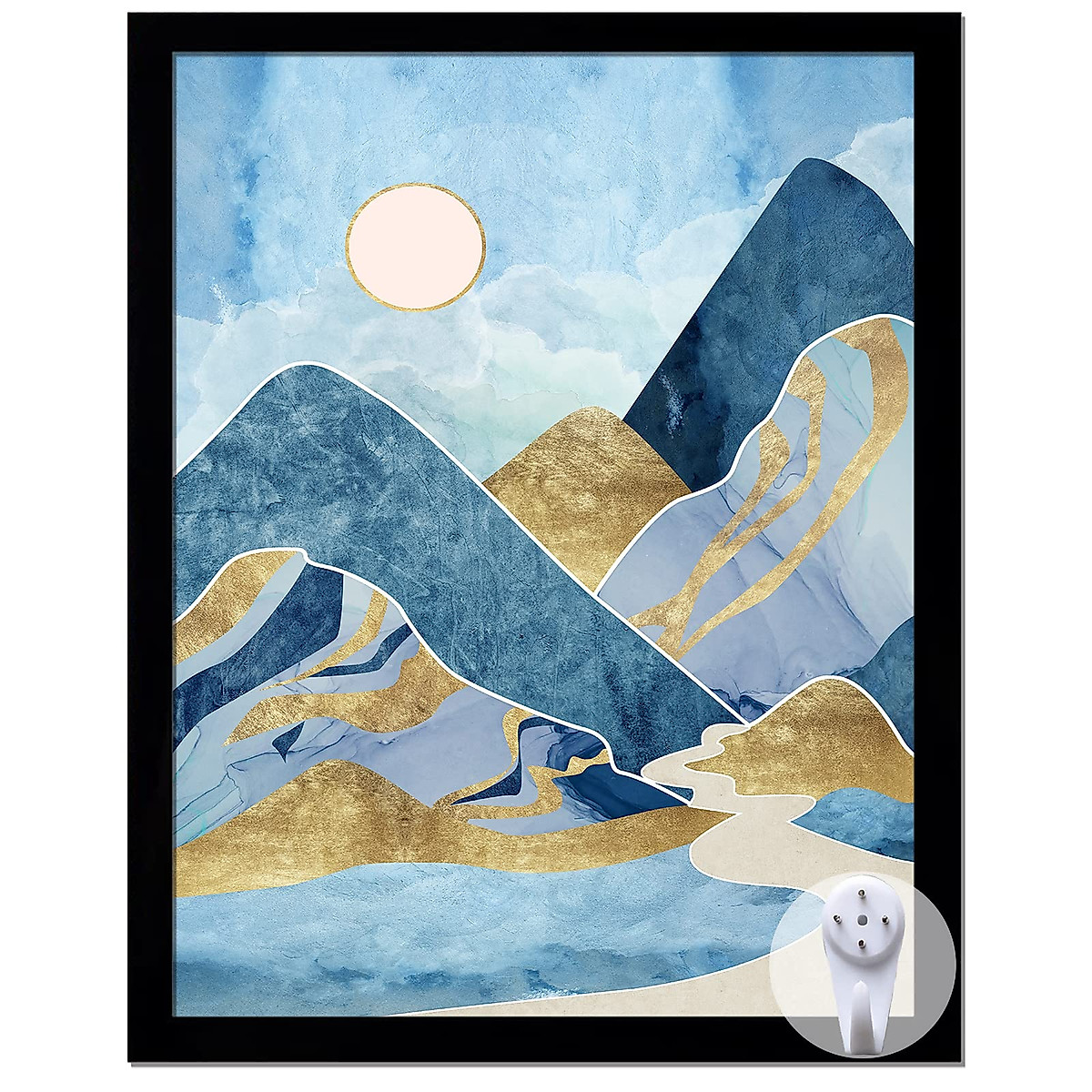 Black Poster Frame, 11x14 Picture Frame for Photo Collage Canvas Display Horizontally or Vertically with Hoops(Size 11 x 14 inches)