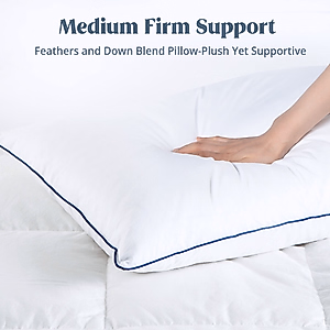 puredown® White Goose Feather and Down Pillows, 2 Pack Luxury Bed Pillows for Sleeping with 100% Cotton Cover, King Size