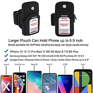 Cell Phone Armband Pouch Running Armband Case for iPhone 15 14 13 12 11 Pro Max XS XR X 8 7 Plus Samsung S22 S21 up to 6.9", Running Phone Holder Sports Arm Bands for Walking Gym Exercise Fitness