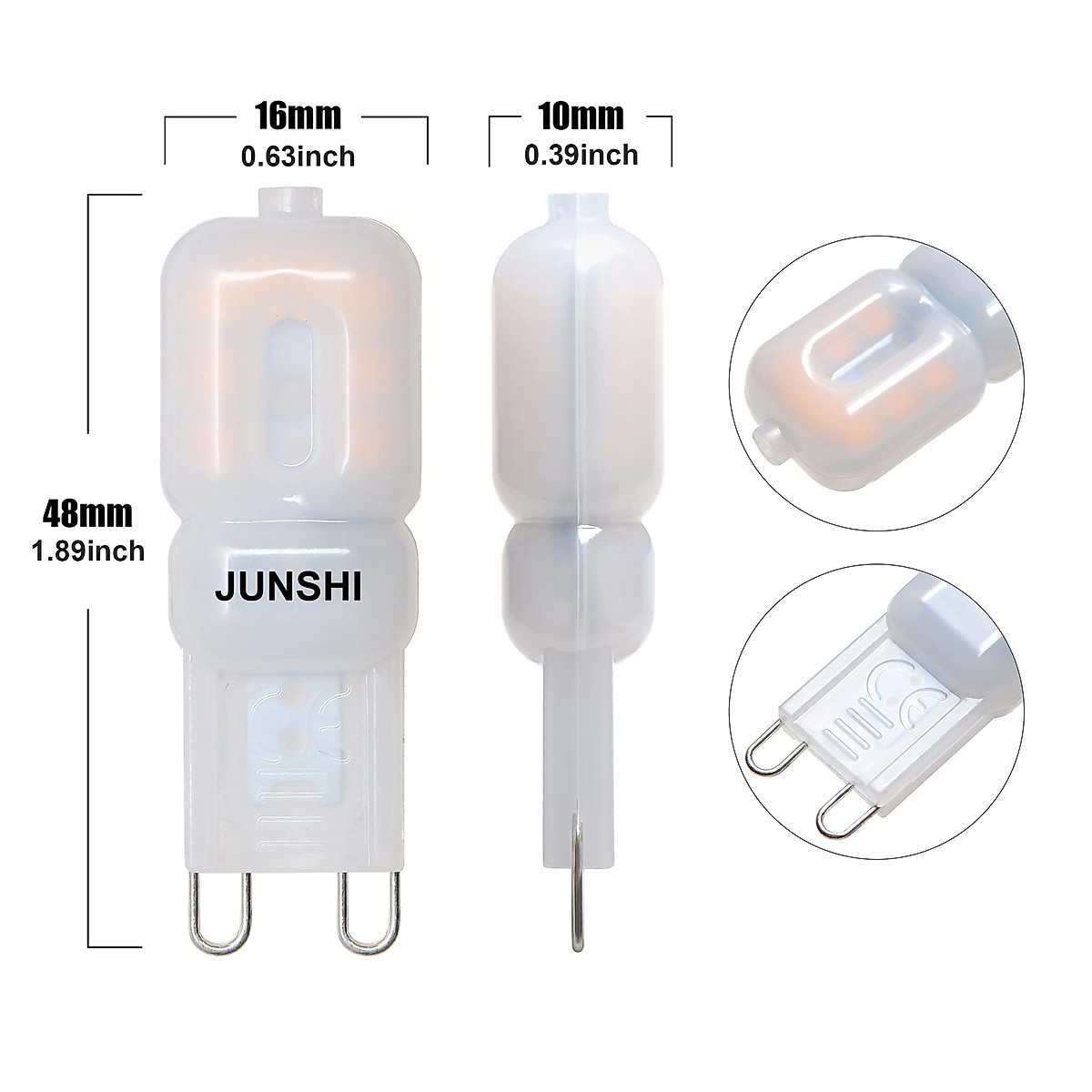 JUNSHI G9 LED Bulb 2.5W(20W 25W Halogen Equivalent) 3000K Warm White 210 Lumens Non-Dimmable AC110-130V LED Light Bulb for Ceiling Light,Pack of 10