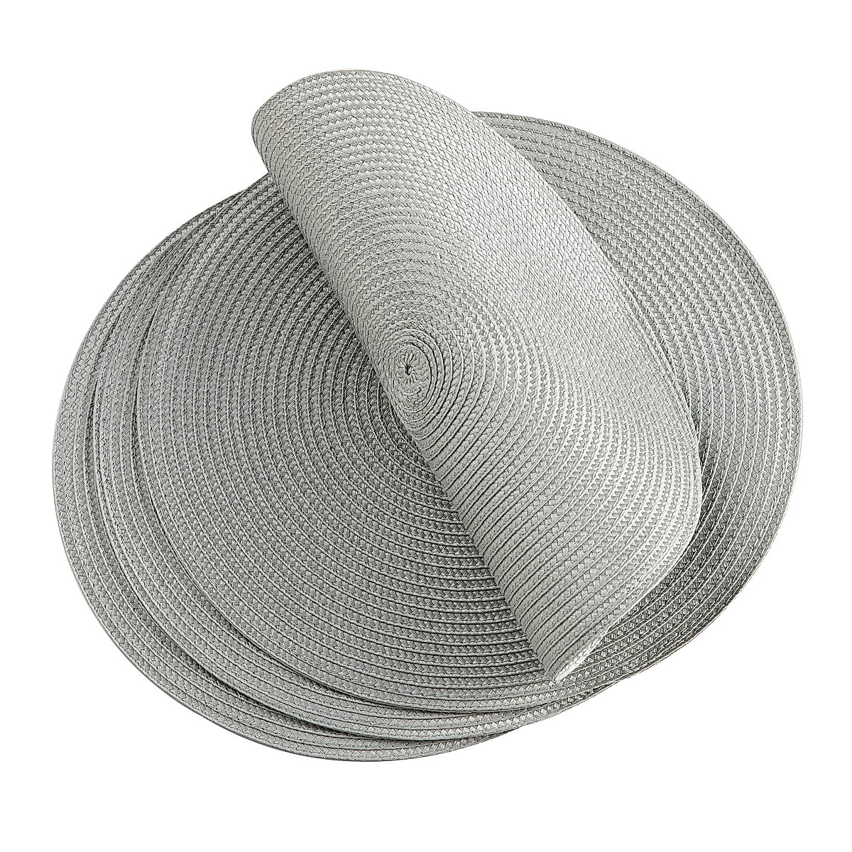 Round Placemats, Crossweave Heat Resistant Classic Woven Round Place Mats Diameter 13.5 inch for Kitchen Table Set of 6 (Light Gray)