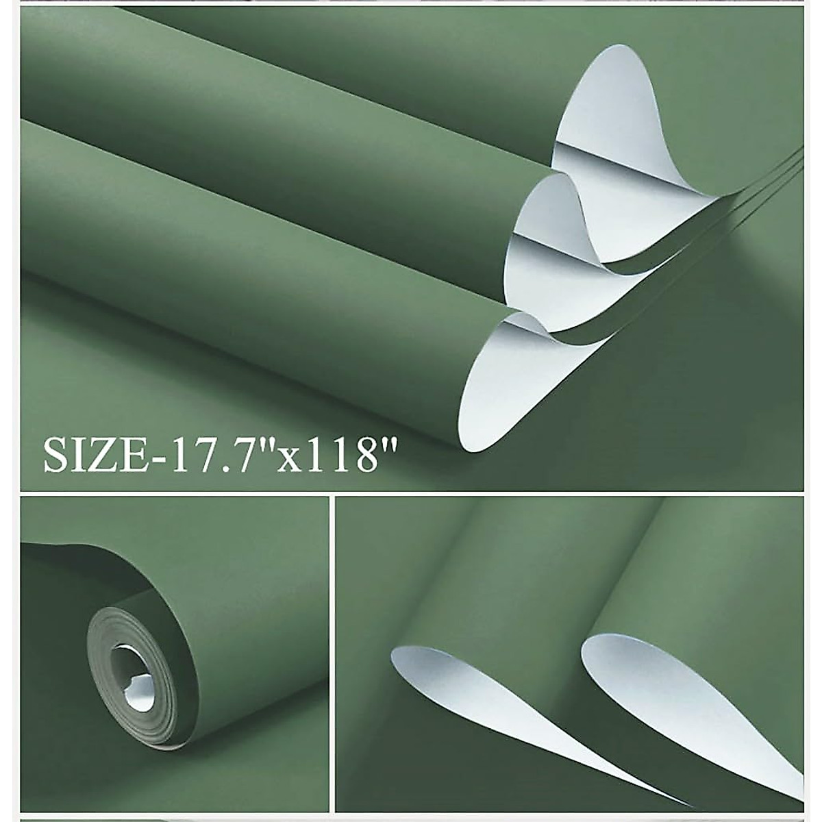 Dimoon 118''x17.7'' Green Peel and Stick Wallpaper Contact Paper Modern Self Adhesive Wall Paper Removable Renter Friendly Textured Solid Color Shelf Cabinet Vinyl Roll (118''x17.7'',Dark Green)