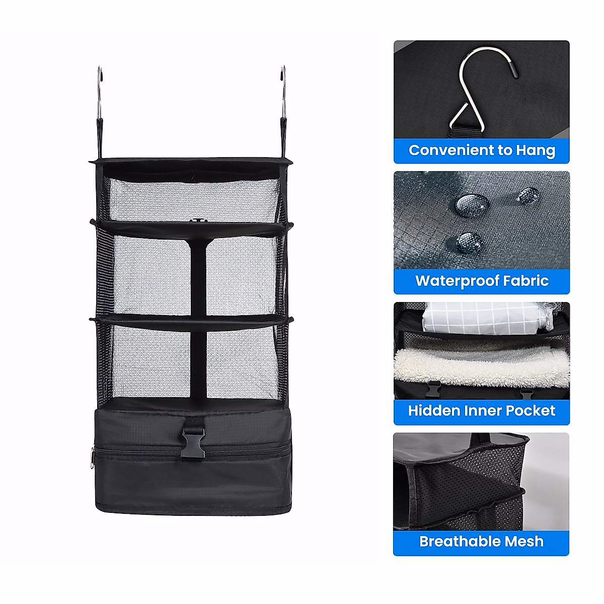 YCWIWO Travel Hanging Shelves, Hanging Packing Cubes for Travel, Luggage Storage Organizer, Carry-On Closet for Suitcase