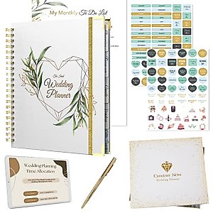 Wedding Planner Book and Organizer For The Bride - Gold Kit with Stickers, Pen & Gift Box | Future Mrs Gifts Wedding Planning Book | Engagement Gifts for Women | Bride To Be Gifts for Her