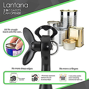 Lantana 2 in 1 Safety Manual Can Opener (Smooth Edge) & Bottle Opener - Black/Stainless Steel