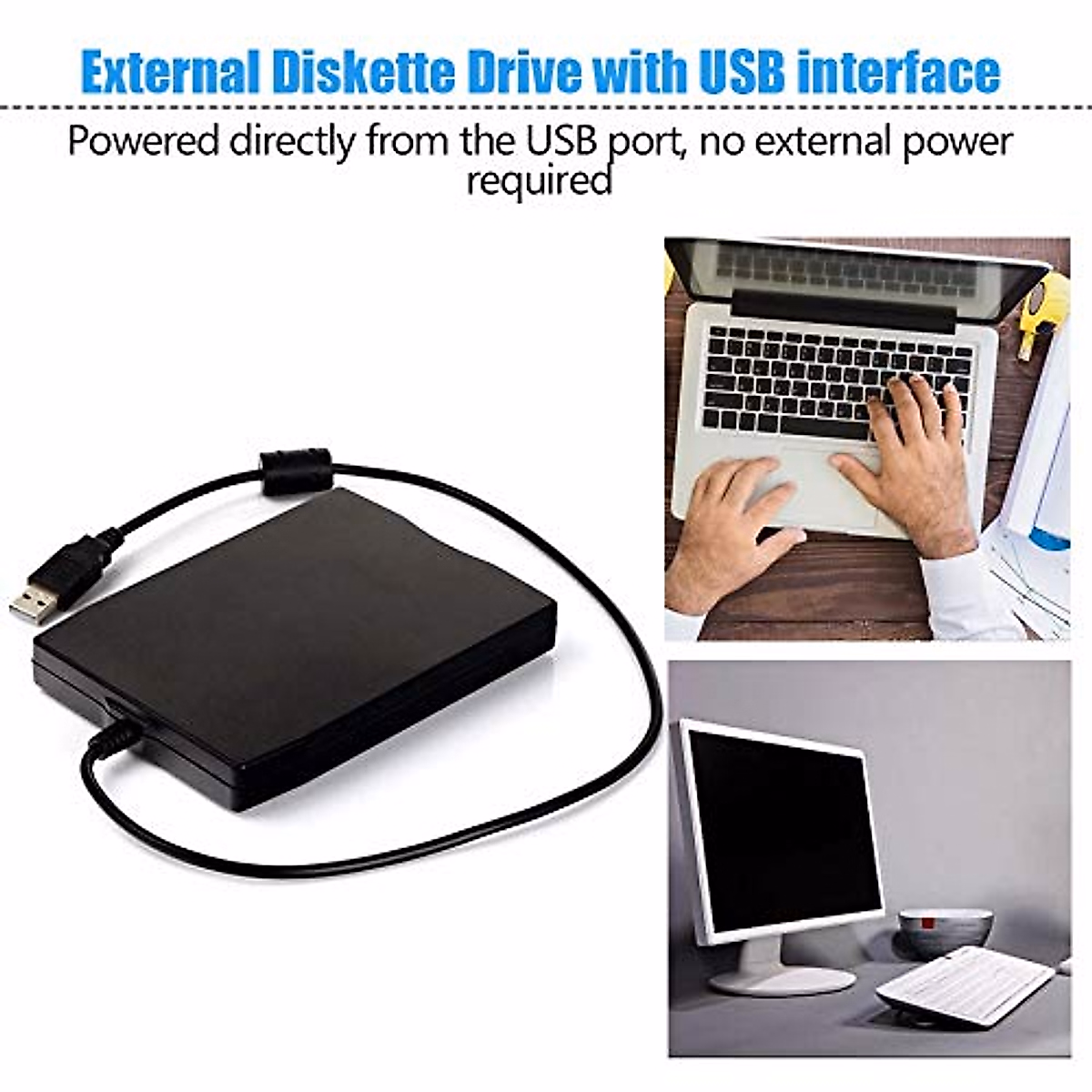 Tatoonly Superjiuex 3.5 inch 1.44MB FDD Black USB Portable External Interface Floppy Disk FDD External USB Floppy Drive for Laptop