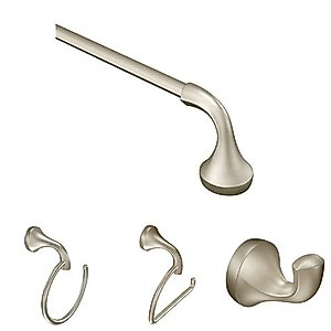 Eva 4-Piece Bath Hardware Set with 18 in. Towel Bar, Paper Holder, Towel Ring, and Robe Hook in Brushed Nickel