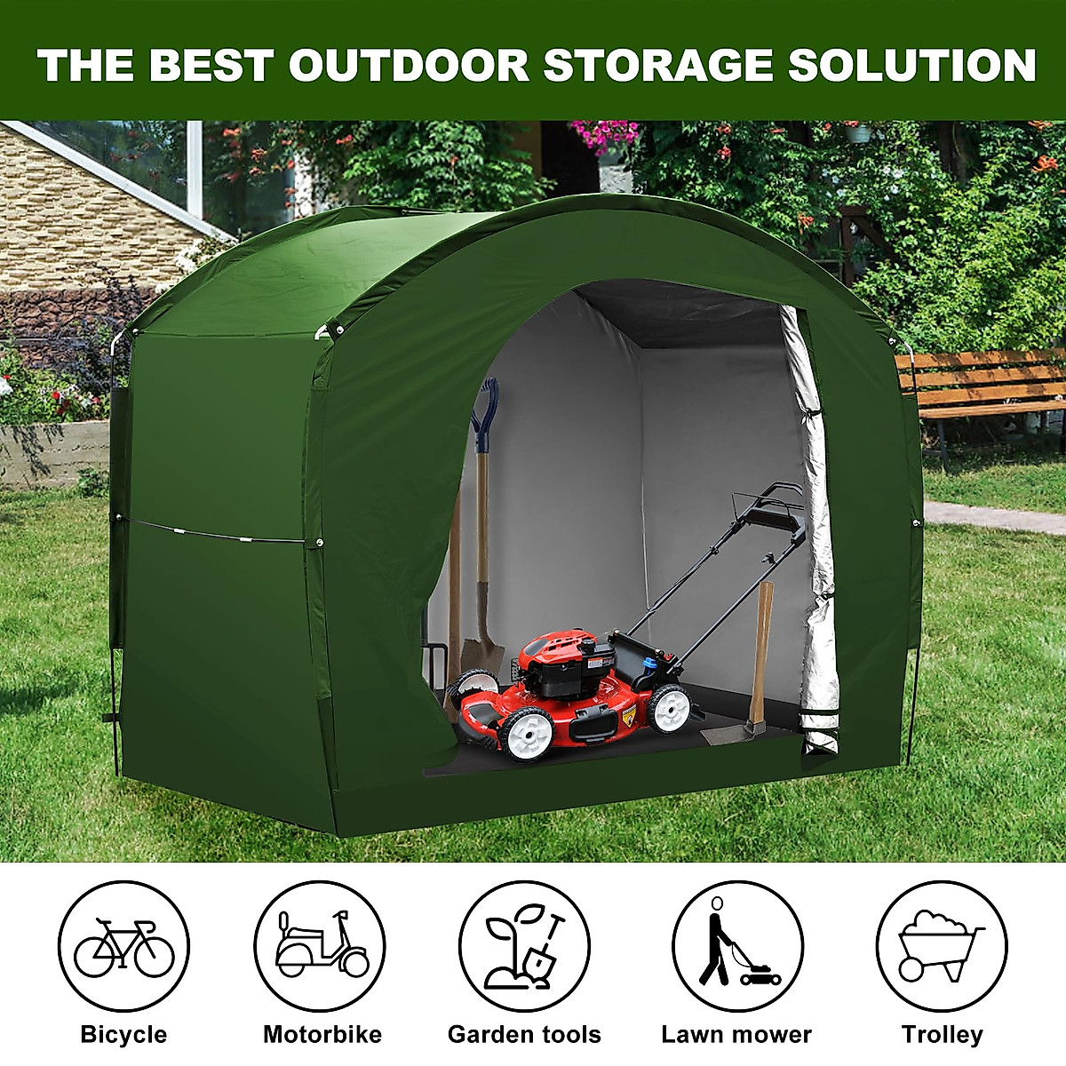 Bike Storage Tent Portable Shed Cover for Bikes, Lawn Mower, Garden Tools, Waterproof Outdoor Backyard Storage Tent Shelter