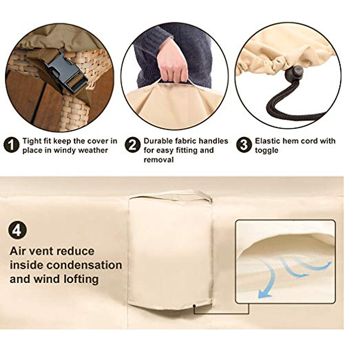 FDW Patio Furniture Covers Outdoor Patio Table Chair Sets Covers Rectangular Outdoor Patio Cover 600 * 300D Polyester Fabric Resistant UV Resistant Waterproof Dust Proof Garden, Khaki 128x82x23Inches