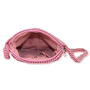 HatQuarters Boho Crochet Crossbody Handbag, Organizer Sling Bag, Small Crocheted Hippie Purse (Rose)