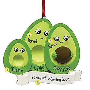 PersonalizedFree.com We're Expecting Avocado Family - Family of 3 - Pregnant - 2nd Baby - Growing Family - Mother - Mom - Personalized Christmas Ornament - Perfect Handwriting