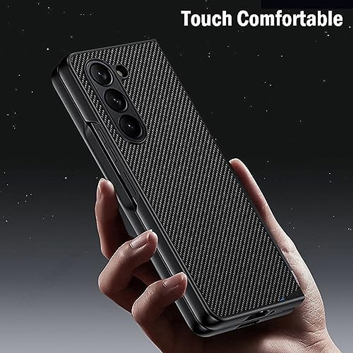 THikk Leather Case for Samsung Galaxy Z Fold 5, Carbon Fiber Texture Premium Faux Leather Slim Phone Case Scratch Resistant Protective Cover for Samsung Galaxy Z Fold 5,Black