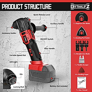Cordless Oscillating Tool for Milwaukee 18V Battery, 6 Variable Speed Brushless-Motor Tool, Oscillating multi tool kit for Cutting Wood Drywall Nails Remove Grout & Sanding(Battery Not Included)