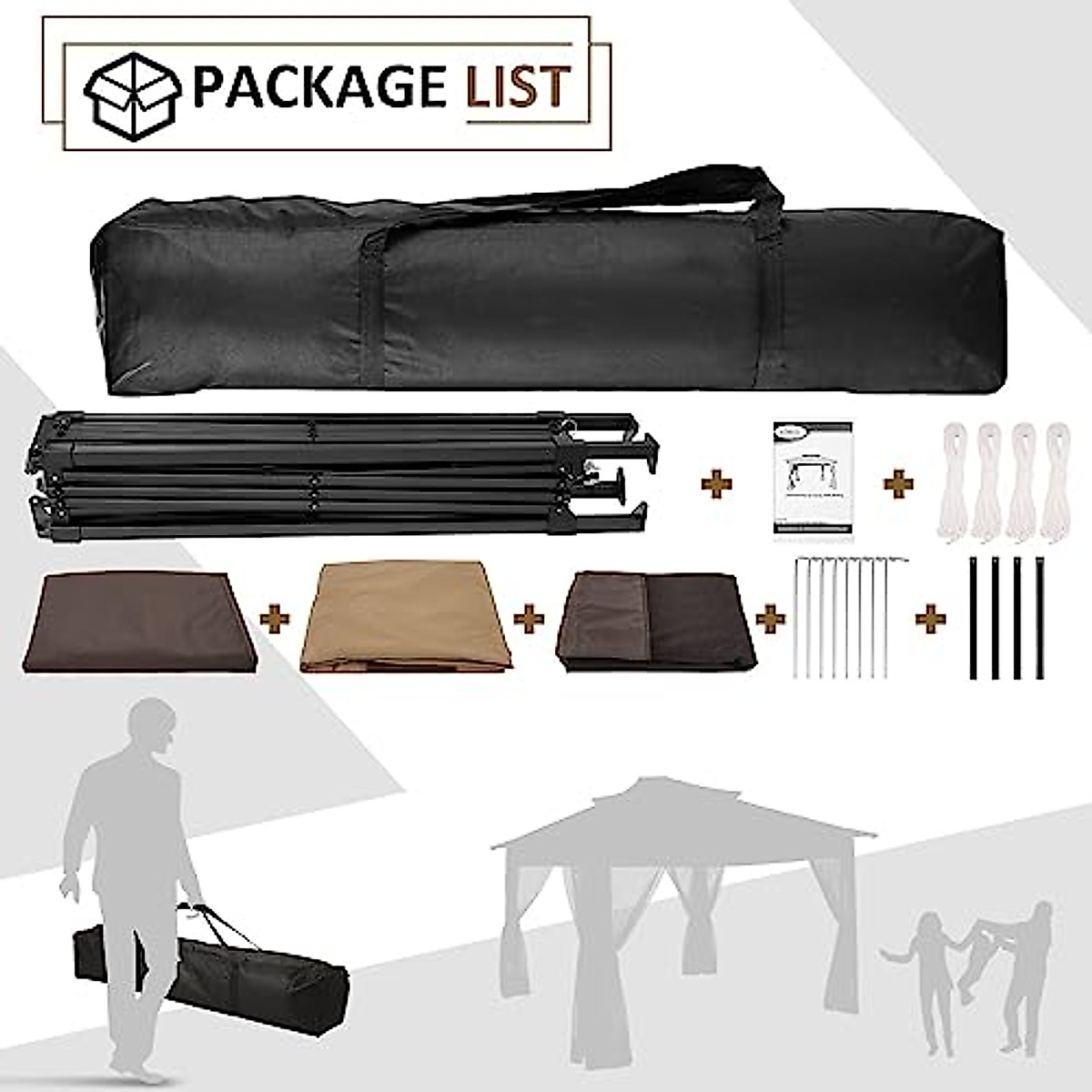 HOTEEL Pop Up Gazebo with Mosquito Netting 11x11 Canopy Instant Gazebo Tent Outdoor Gazebos for Patios Waterproof Vented Roof Screen Gazebos for Backyard, Lawn,Garden, Base 10X10, 121ft² of Shade