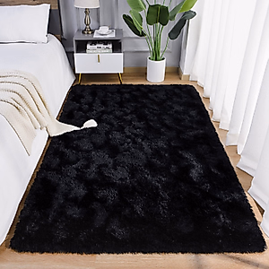 AROGAN Luxury Soft Area Rugs for Bedroom Living Room Plush Shag Rug 4x6 Feet, Black Fluffy Rug for Kids Girls Playroom Dorm Room, Shag Shag Fuzzy Carpets Plush Rug for Teen Room Nursery Decor
