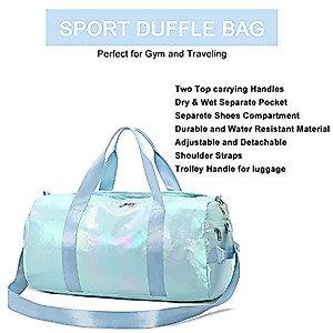 Gym Bag Sports Duffle Bag with Wet Pocket Weekender Overnight Bag with Waterproof Shoe Pouch and Air Hole for Girls Kids Women Travel Foldable Bag (Green)