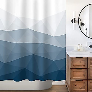Sunlit Designer Popular Shower Curtain, Ombre Blue Fabric Contemporary Shower Curtains for Bathroom Décor